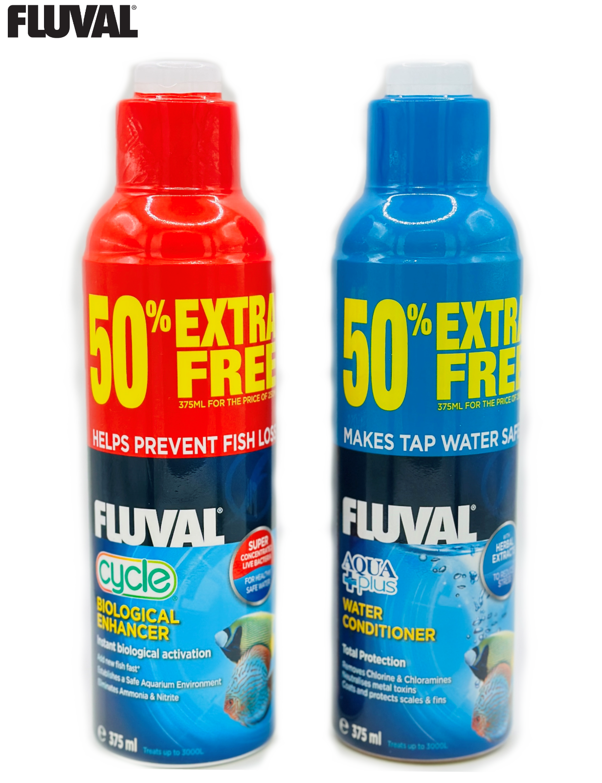 FLUVAL AQUAPLUS & CYCLE 250ML 50% EXTRA FREE 375ML BIOLOGICAL WATER ...