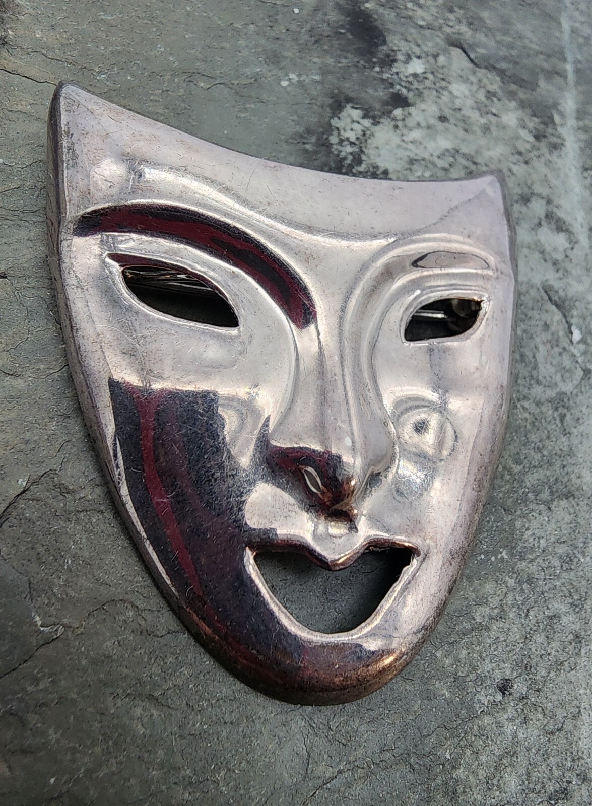 Sterling Silver 925 Large Thespian Comedy Drama Mask Brooch Pendant Ag ...