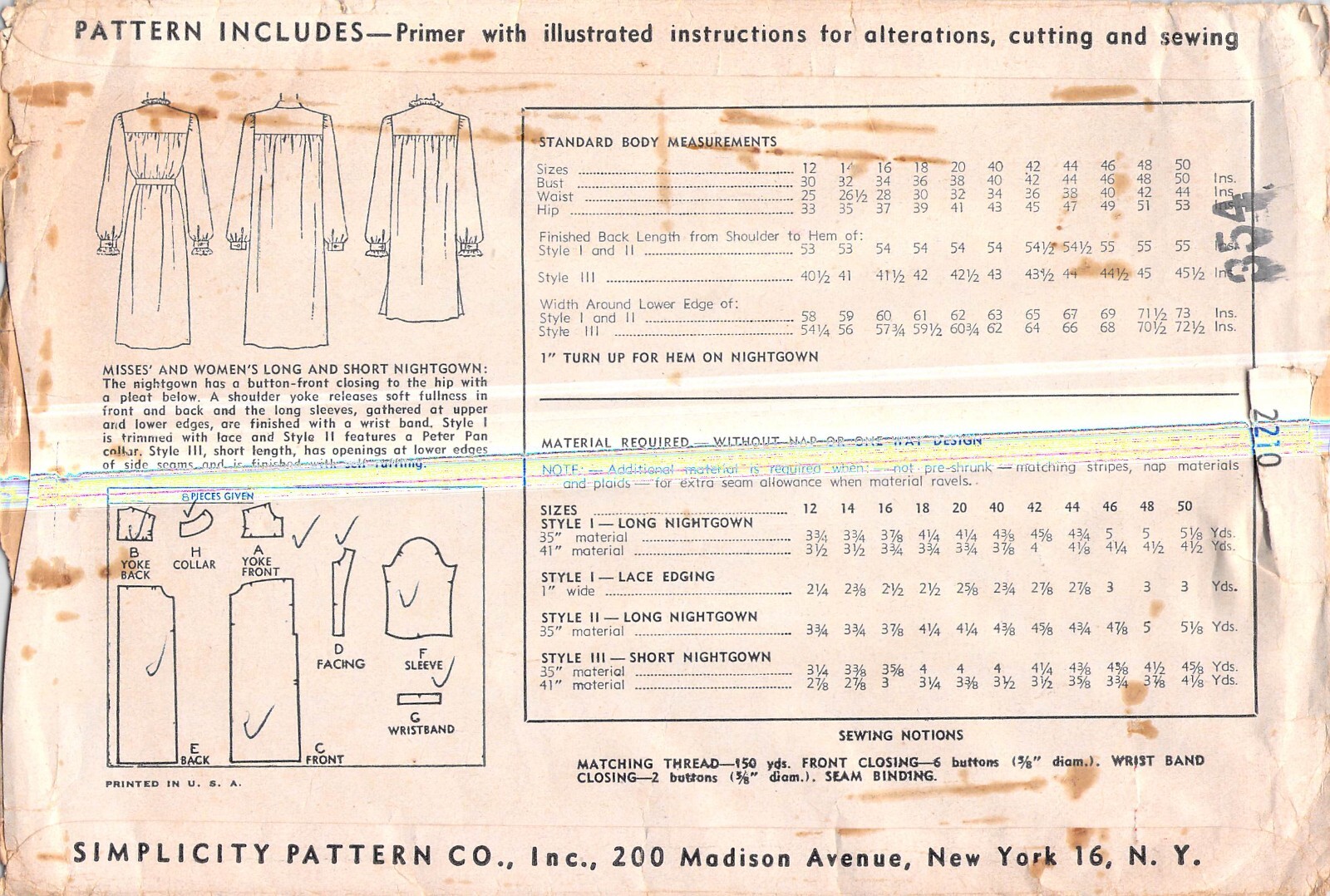Simplicity 2210 Misses' and Women's Long and Short Nightgown Size 18 ...