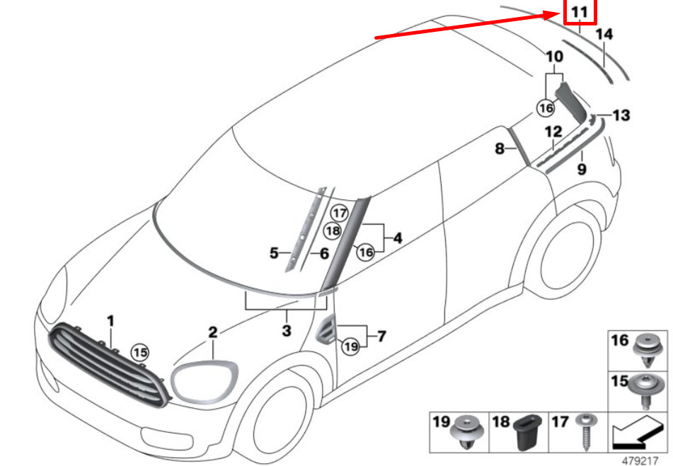 2017-2022 MINI Countryman F60 Trunk Lid Trim Strip 7389453 51137389453 ...