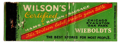 WILSON'S HAMS BACON SAUSAGE matchbook matchcover - VINTAGE GROCERY ...