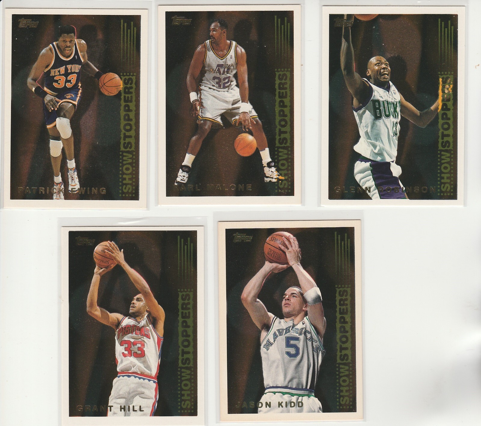 90's INSERTS LOT (5/10) 1995-96 TOPPS SHOW STOPPERS KIDD EWING MALONE 1 ...