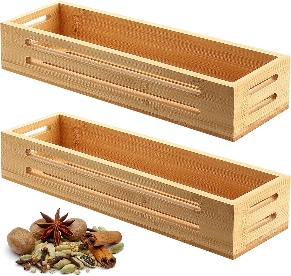 2 Pcs Wooden Spice Rack Wall Mounted Spice Racks for Kitchen Countertop ...