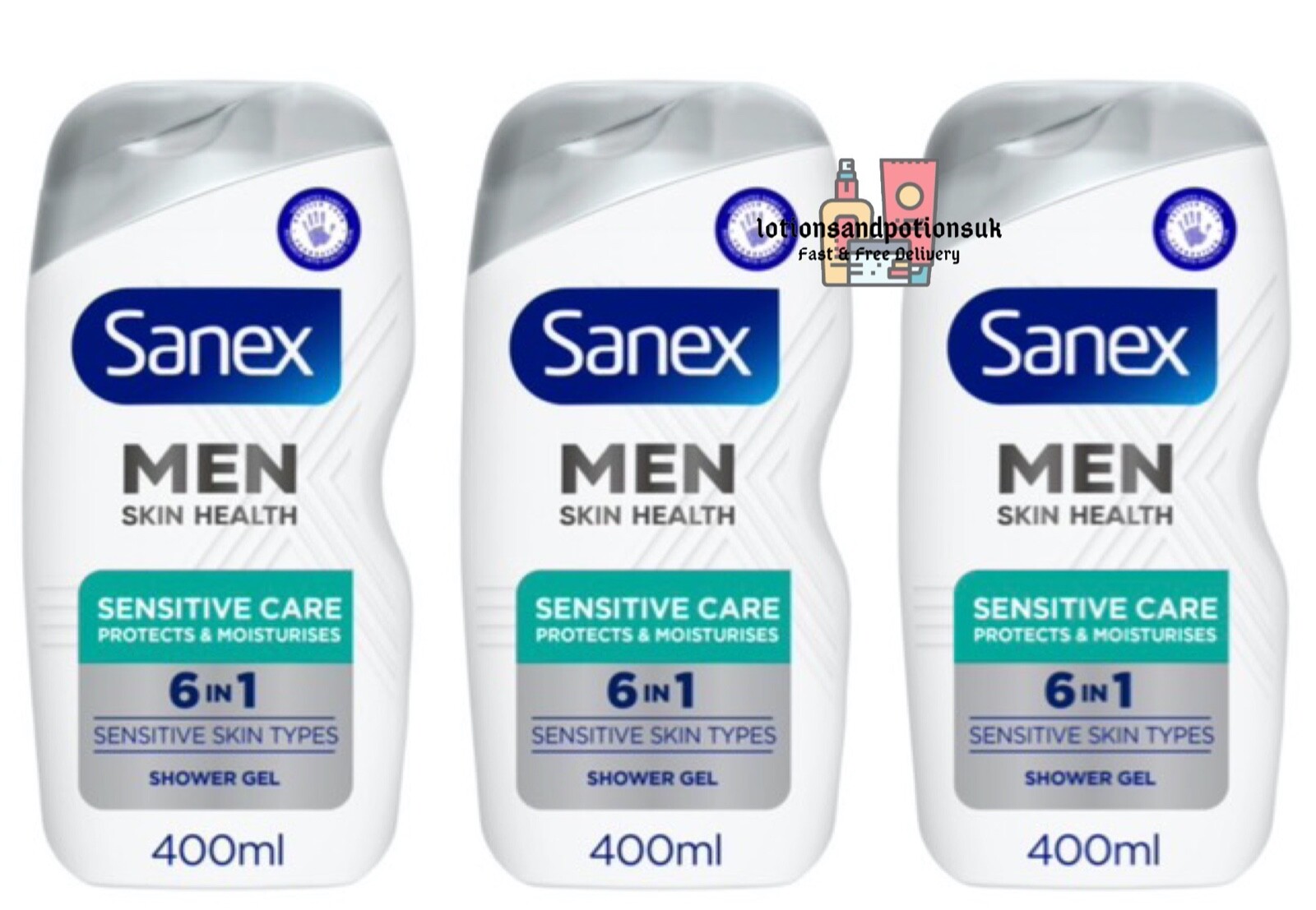 3 x Sanex Men Sensitive Skin 6 in 1 Shower Gel 0% Sulphates 400ml | eBay UK