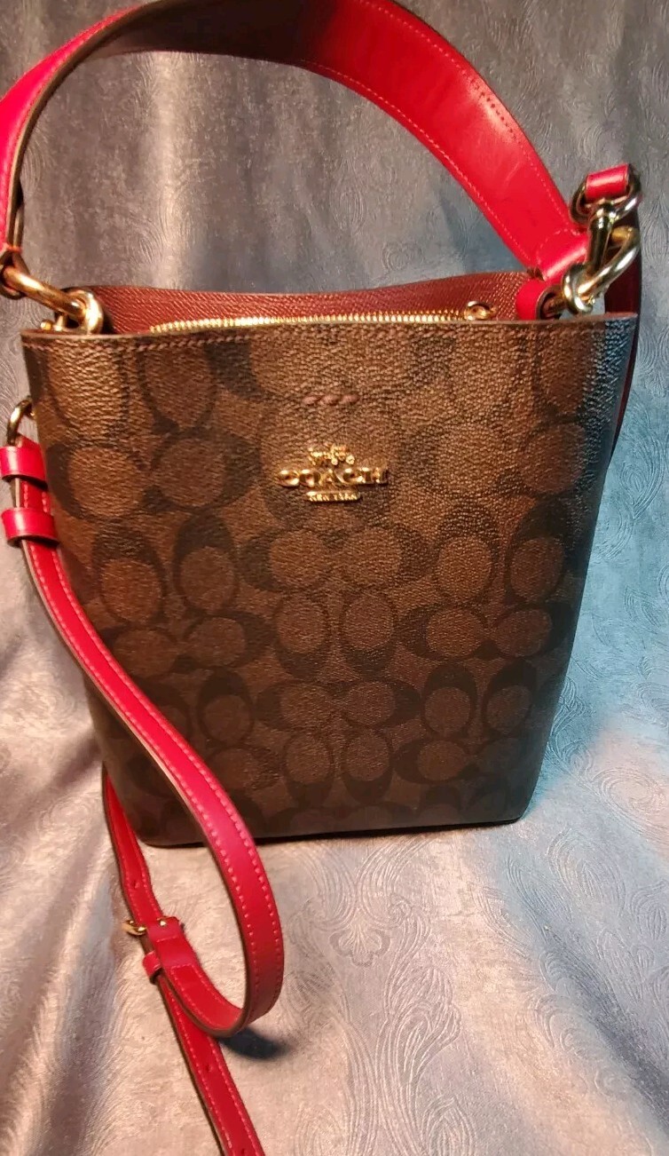 Coach Mollie Bucket Bag crossbody Gold Brown Red Mono… - Gem