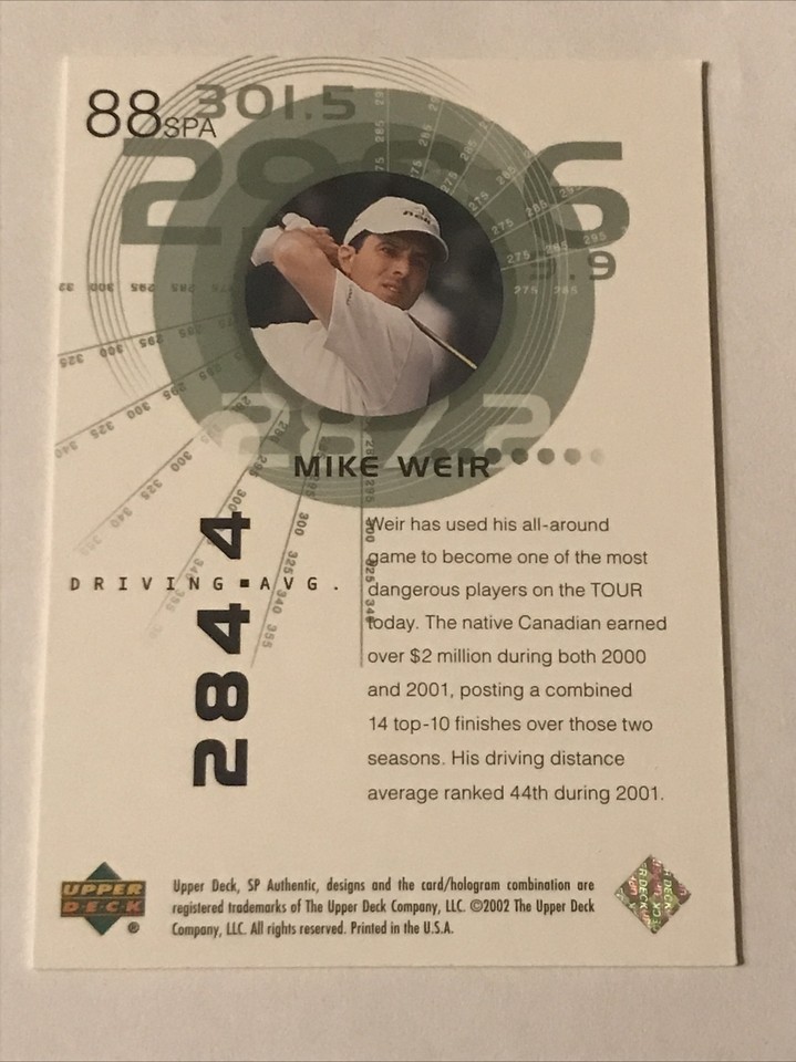 2002 SP Authentic Golf Card #88 Mike Weir Golfer | eBay