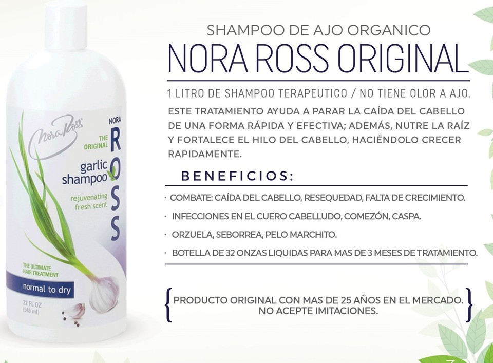 Shampoo de Ajo Nora Ross 100% Original.Combate caida de cabello, caspa ...