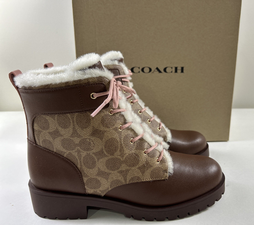 COACH Size 9 Women's Boot Vintage Brown Coated Cotton Signature C ...
