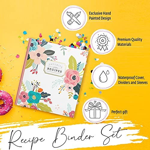 Recipe Binder 3 Ring Organizer Blank Recipe Book with 8.5" x 9.5" Fun ...