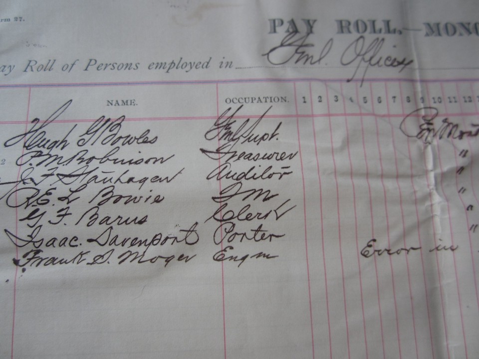 1892 - PAYROLL - MONONGAHELA RIVER RAILROAD Co. - Documents | eBay