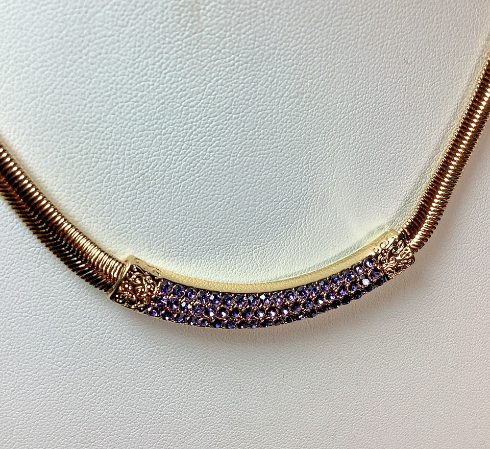 Vintage NEW Signed OPC Gold Tone Lavender Pave' Rhinestone Bar Necklace ...