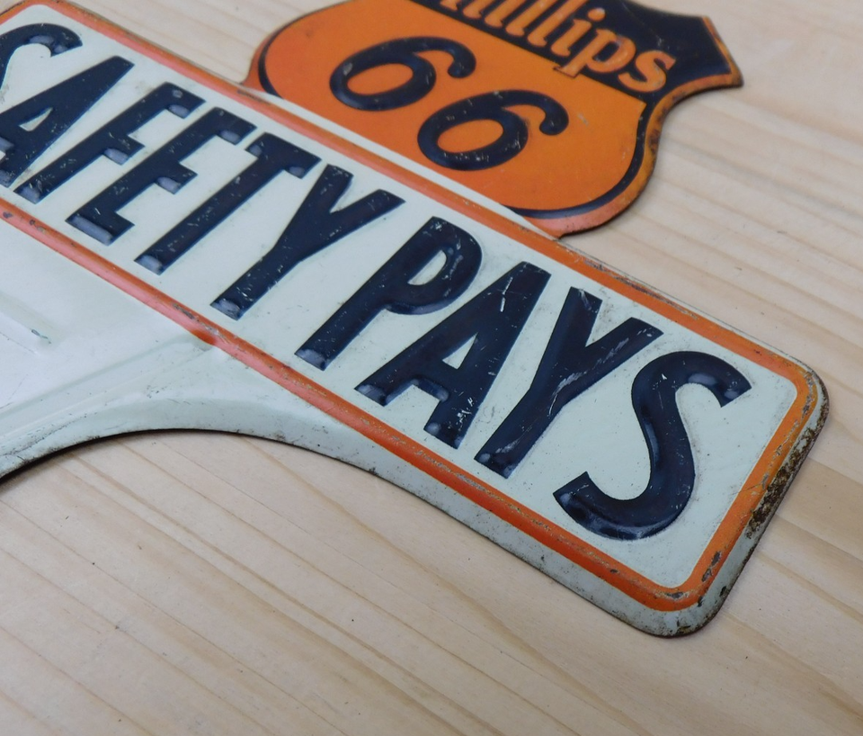 Vtg 1950's PHILLIPS 66 Gas Oil License Plate Topper Stamped Tin Sign ...