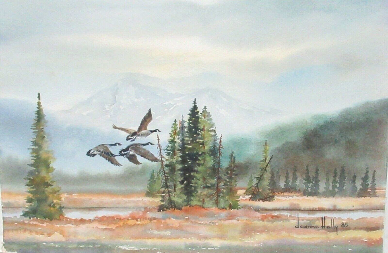 DEANNE HALLY ORIGINAL WATERCOLOR WILDERNESS DUCKS LANDSCAPE PAINTING ...