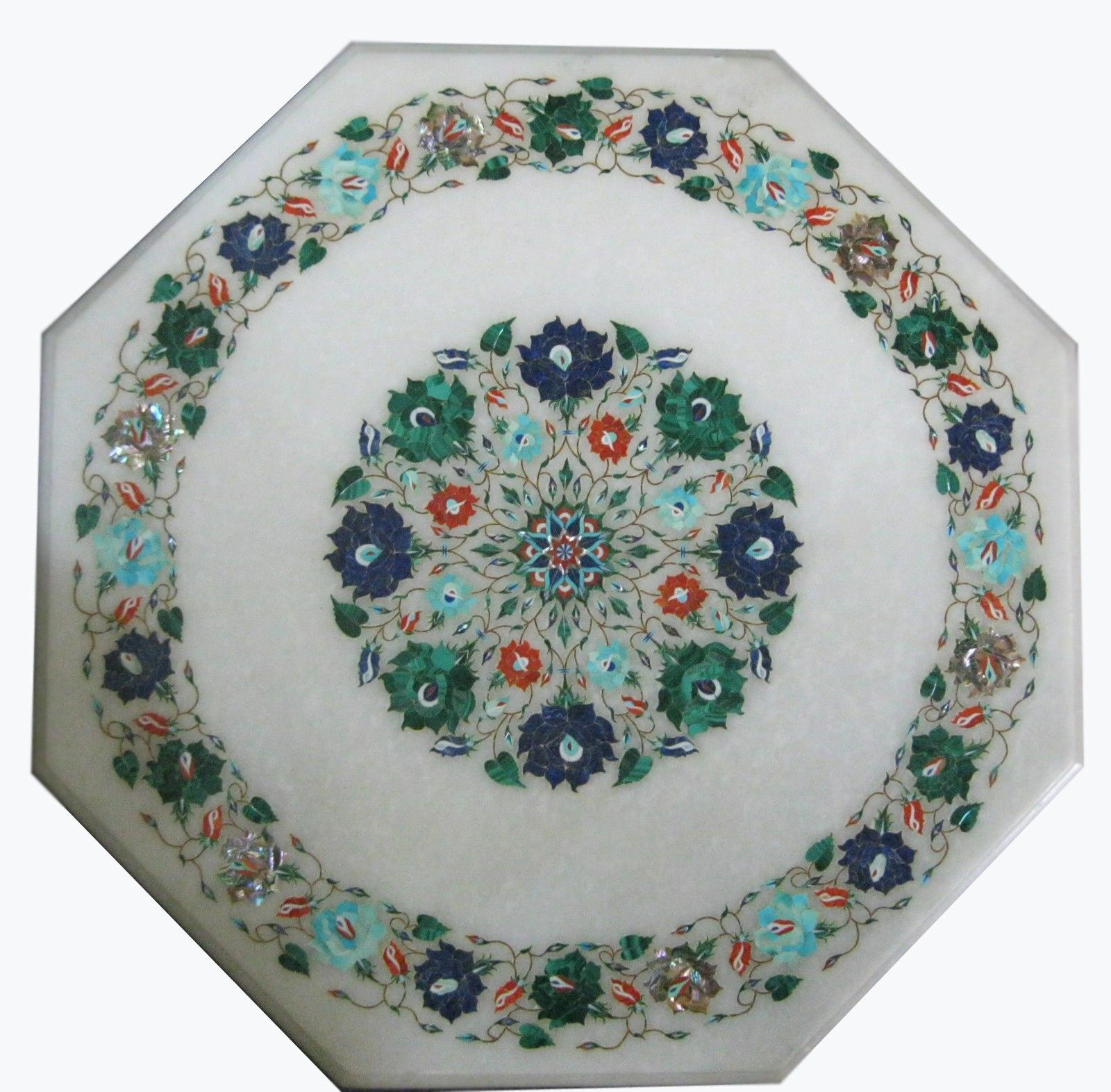 18" Marble corner Table Top Home decor floral art Semi Precious Stones ...