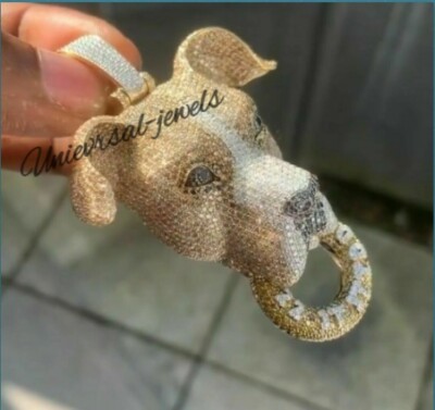 3.50Ct Simulated Diamond Mens 3D CUSTOM Dog Face Pendant Real Silver | eBay