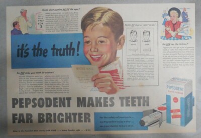 Pepsodent Toothpaste Ad: It's The Truth ! from 1940's Size 11 x 15 ...