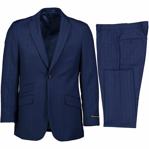 Alberto Cardinali Men's Medium Blue Plaid 2 Button Slim Fit Business ...