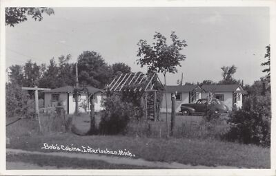 NW Interlochen Bendon Karlin MI c.1940 BOBS RESORT CABINS ON GREEN OR ...