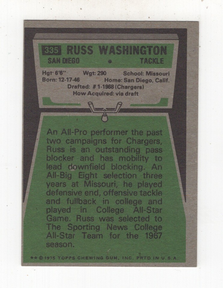 1975 TOPPS FOOTBALL RUSS WASHINGTON SAN DIEGO CHARGERS #335 | eBay