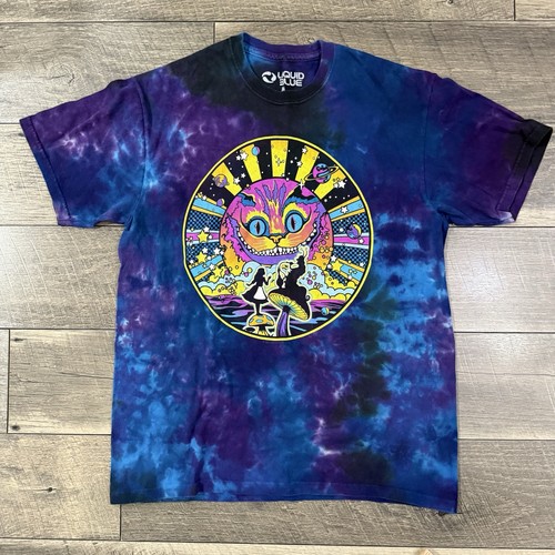 Y2K Liquid Blue T-Shirt Tie Dye Alice in Wonderland Cheshire Cat Adult ...