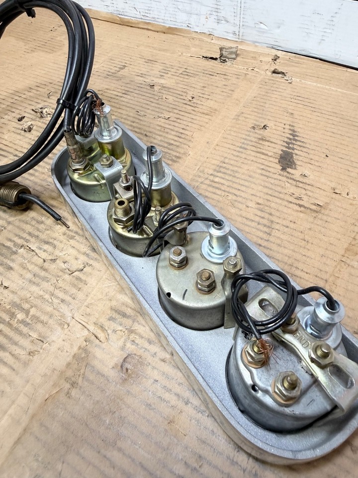 VINTAGE STEWART WARNER 4 GAUGE PANEL TEMPERATURE OIL PRESSURE FUEL ...