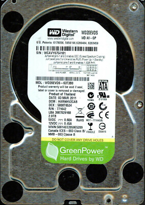 WD20EVDS-63T3B0 HARNHV2CAB WESTERN DIGITAL SATA 2TB WCAV MAR 2011 | eBay
