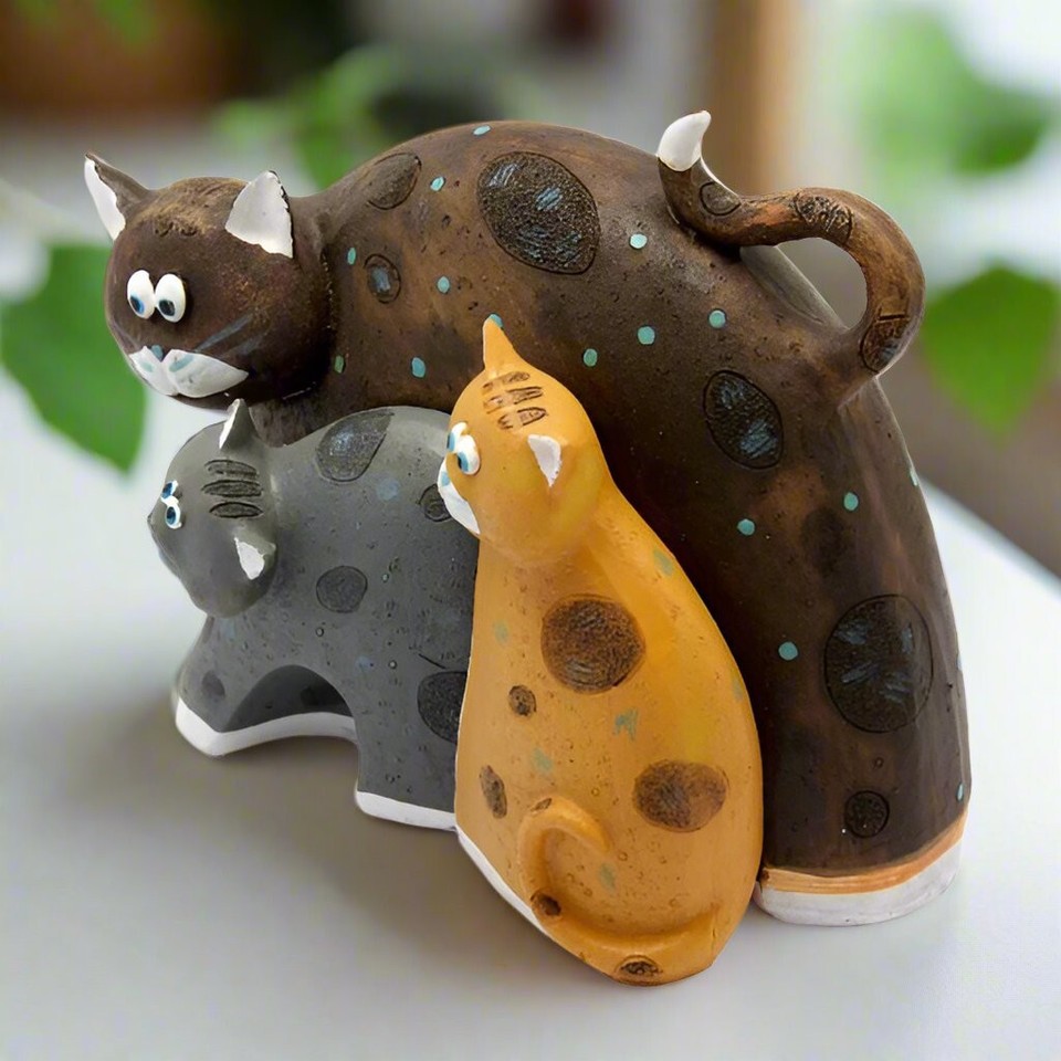 Set of 3 Funny Cat Ornament Cats Statue Figurine Art Sculpture ...