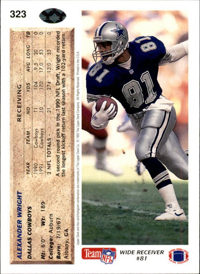 1992 Upper Deck Football Card #323 Alexander Wright | eBay