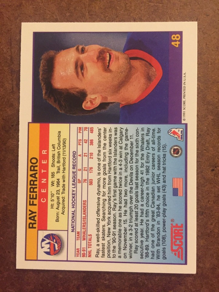 Ray Ferraro 48 Score 1991 NHL Hockey Trading Card | eBay