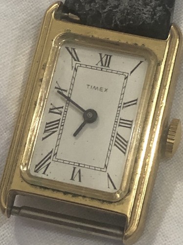 Vintage TIMEX Tank Mechanical Watch Gold Tone Roman Numerals | eBay