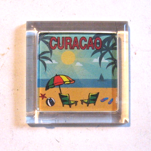 Curacao Souvenir Magnet Beach Palm Trees Umbrella Ocean Sailboat Sun | eBay