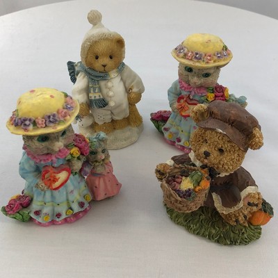 Holiday Teddy Bears & Cats Resin Figurines Seasonal Set of 4 | eBay