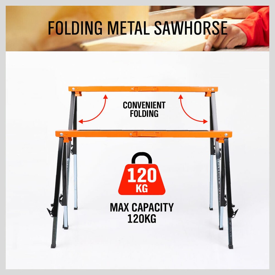 2Pc Mastercraft Sawhorse Metal Folding Non-slip Surface Saw Horse 120KG ...