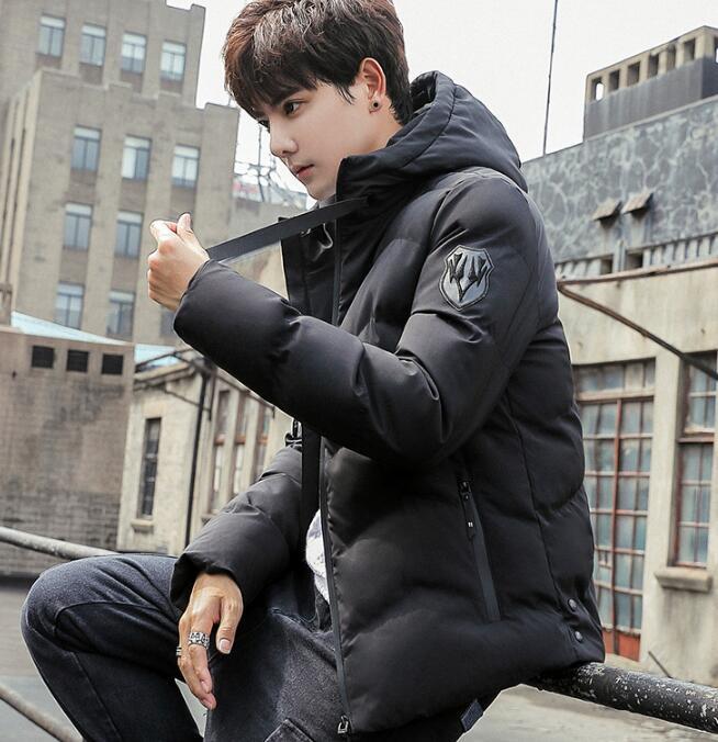 Men's Winter Korean Casual Jacket Slim Short Thicken Warm Cotton Hooded ...