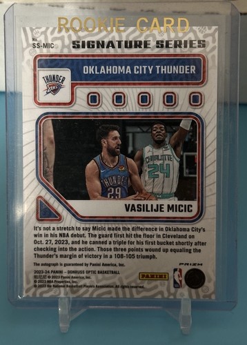 2023-24 Panini Donruss Optic - Signature Series Vasilije Micic #SS-MIC ...
