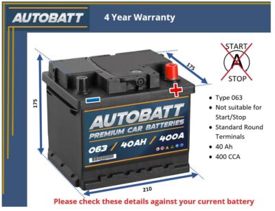 Battery fits NISSAN NOTE ALMERA MICRA PRIMERA KUBISTAR ALMERA TINO 063 ...
