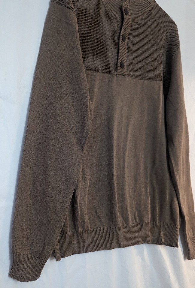 Club Room Men's Cotton Pullover Button Mock Neck Brown Sweater Size XL ...