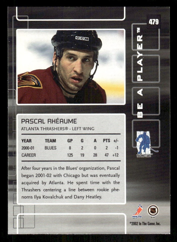 Pascal Rheaume 2001 Be a Player Memorabilia #479 Atlanta Thrashers | eBay