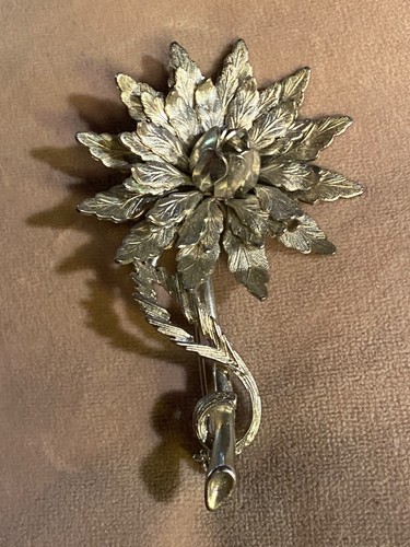 Vintage Silver Tone Ornate Detail Flower Pin Brooch 3" Beautiful | eBay
