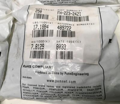 PEM FLUSH HEAD SELF-CLINCHING STUD FH-223-24ZI Self-Clinching Pins BAG ...