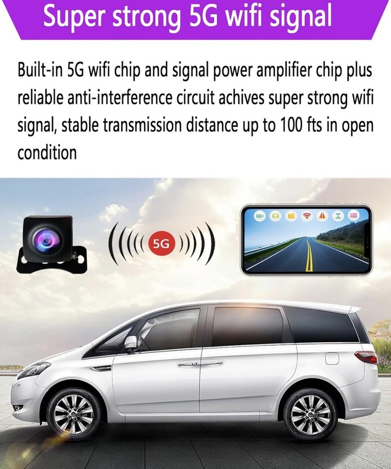 WiFi Car Wireless Backup Camera GreenYi 5G 720P HD and Front View ...
