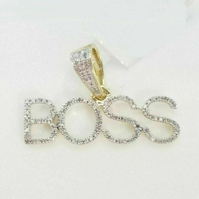 2.30 Ct Simulated Diamond Men's "BOSS" Pendant 14K Yellow Gold Plated ...