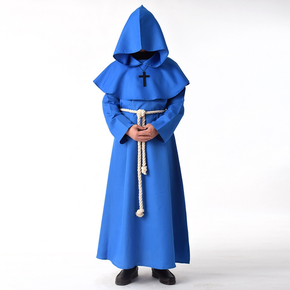 Friar Robe Medieval Cowl Hooded Monk Renaissance Priest Costume Cosplay ...