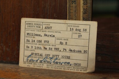 Vintage US Army Weekend Liberty Pass 15 August 1956 Fort Jackson SC | eBay