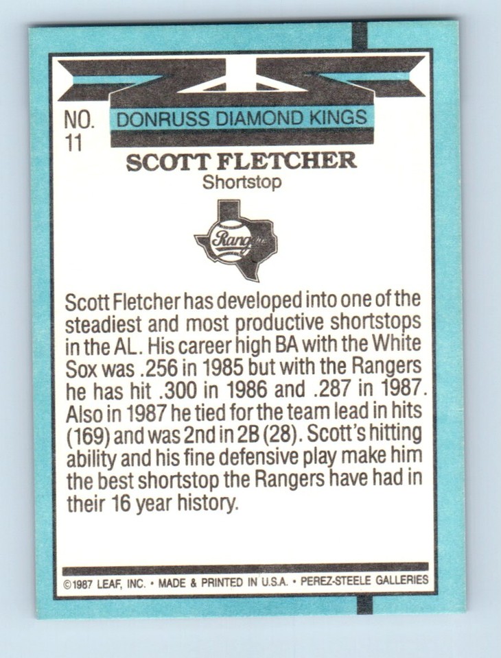 1988 Donruss Diamond Kings Scott Fletcher Texas Rangers #11 | eBay