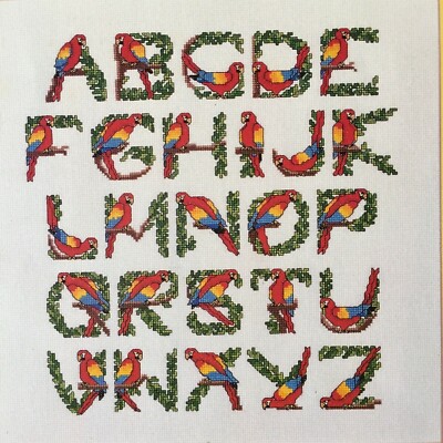 Vintage Parrot-bet Macaw Alphabet Cross Stitch Chart, Jeannette Crews ...