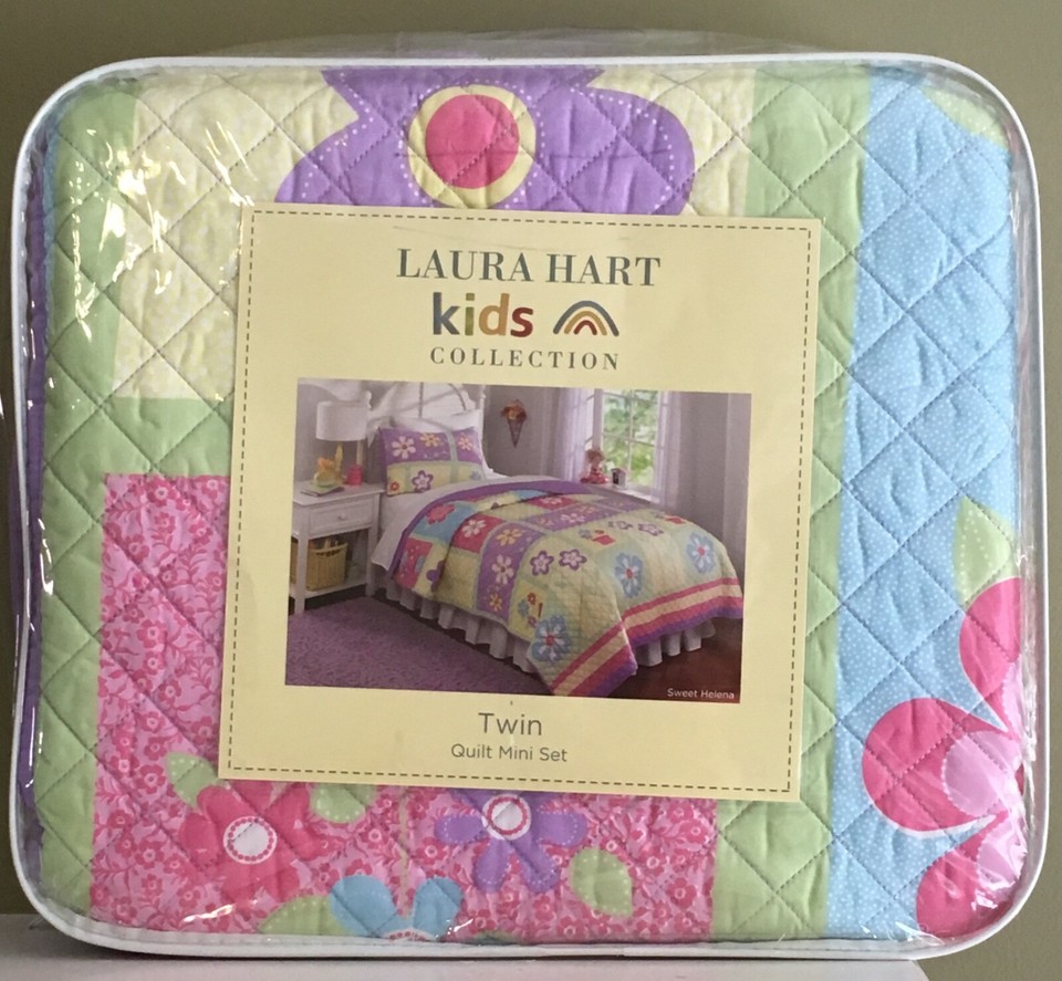 Laura Hart Kids 2Pc Twin Quilt & Sham Set ~ Bright Spring Pastel Colors ...