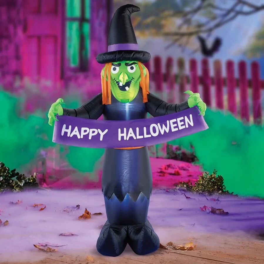 Kid Friendly WITCH LIGHTED HAPPY Halloween FALL Inflatable - SELF ...
