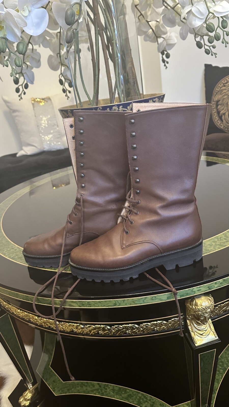 Walter Steiger Chocolate Brown Mid Calf Combat Boots Womens Size 37 LUG ...