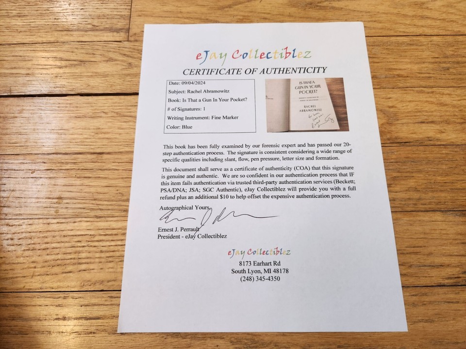 Rachel Abramowitz SIGNED Is That a Gun In Your Pocket? First Edition ...